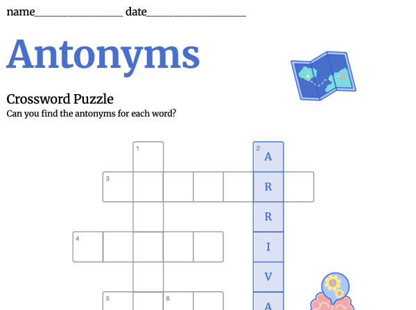 "Antonym Crossword Puzzle" template